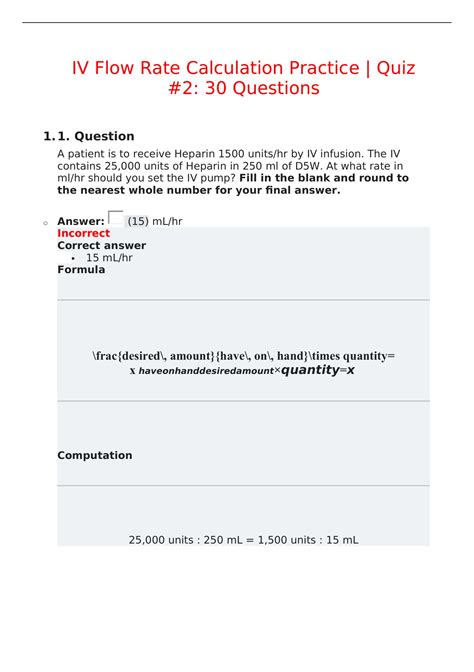IV Flow Rate Calculation Practice Quiz Questions Latest Update IV Flow Rate