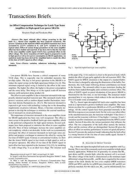 Pdf An Offset Compensation Technique For Latch Type Sense Amplifiers