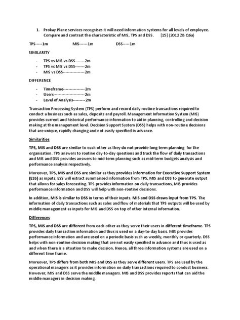 Comparecontrast Tps Vs Mis Vs Dss Pdf Management Information System Information Management