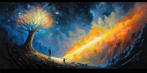 Premium Photo A Painting Of A Tree With A Man And A Woman Standing In Front Of It