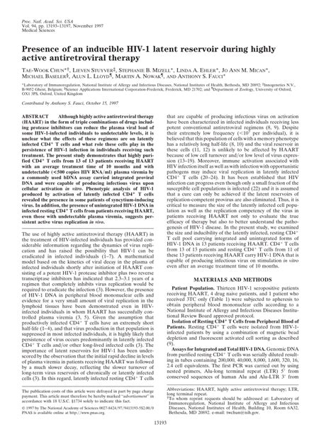 Pdf Presence Of An Inducible Hiv 1 Latent Reservoir During Highly