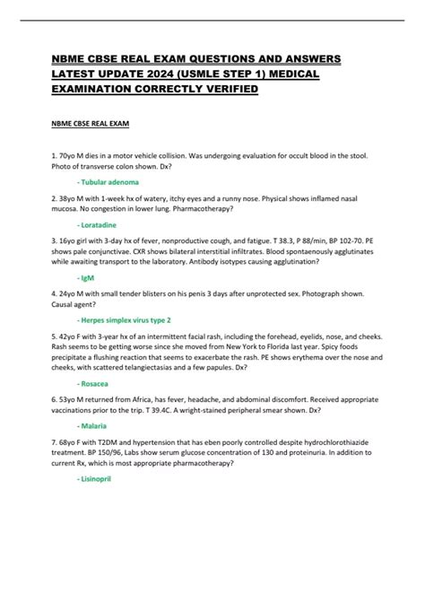 NBME CBSE REAL EXAM QUESTIONS AND ANSWERS LATEST UPDATE 2024 USMLE