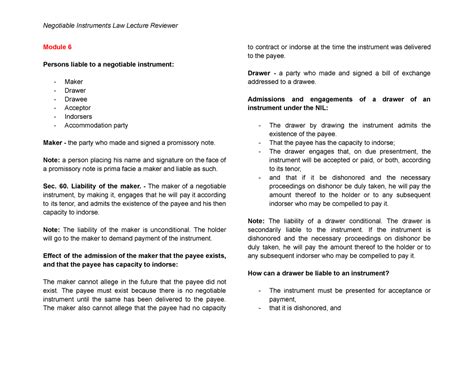 Module 6 NIL Lecture Liable Persons To A Negotiable Instruments And