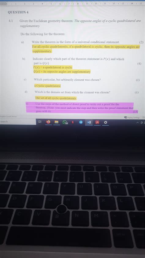 Question Given The Euclidean Geometry Theorem The Opposite Angles