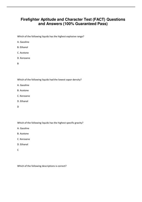 Firefighter Aptitude And Character Test Fact Questions And Answers