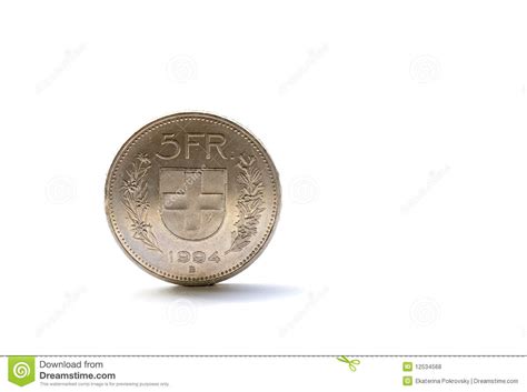 Single Five Swiss Franc Coin Stock Photo Image Of Closeup Background