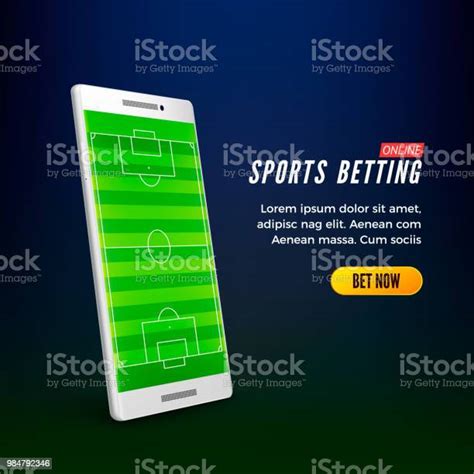 스포츠 도박 온라인 웹 배너 서식 파일입니다 스마트폰 화면에 축구 필드와 함께입니다 벡터 일러스트 레이 션 도박에 대한 스톡