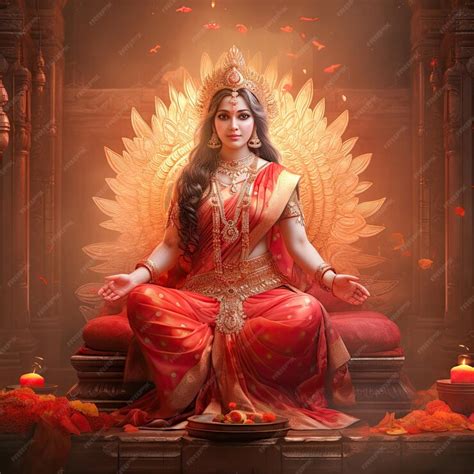 Premium Ai Image Hindu Goddess Laxmi Sitting On The Throne Beautiful