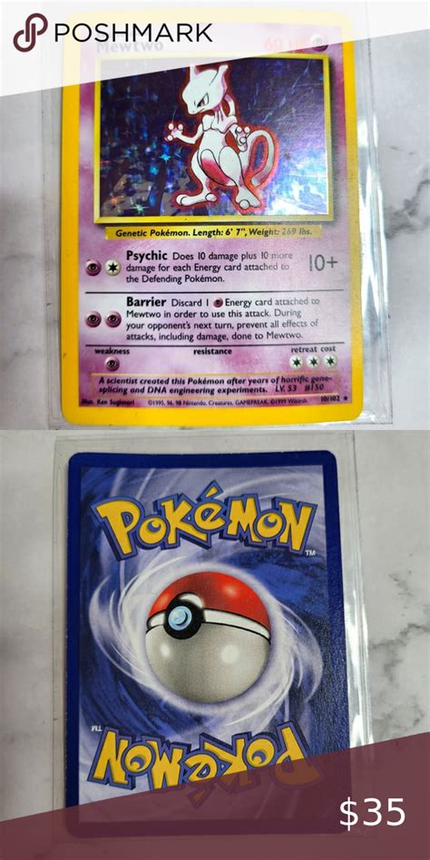 MEWTWO Pokemon Holofoil Base Set Rare Pokemon Card REAL CARD Vintage Mewtwo Horrific