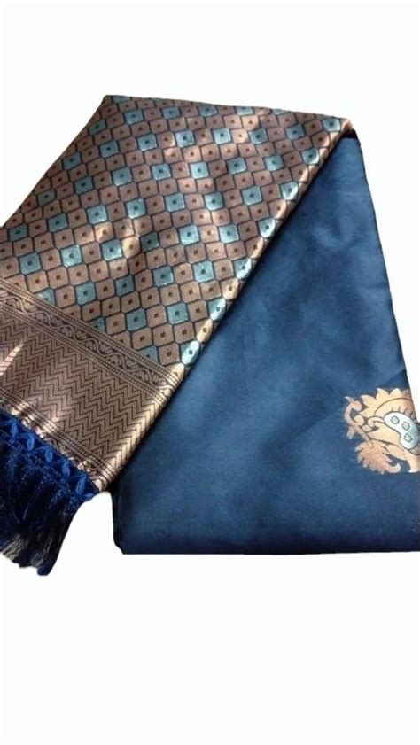 Peacock Blue Silk Saree With Blouse Piece 55 M Separate Blouse