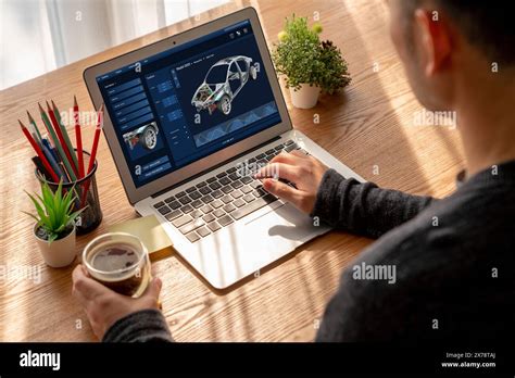 Electric Car Design Software On Computer Screen Showing Simulation