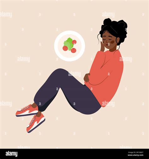 Eating Disorder Depressed African Woman Is Lying On Floor And Feeling