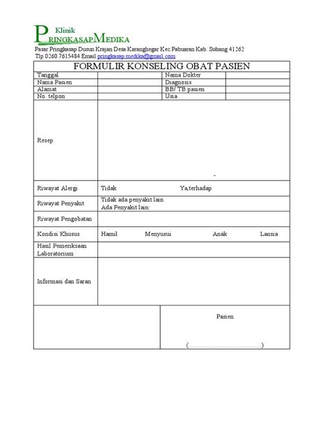 Formulir Konseling Obat Pasien Blank Kosong Compress Pdf
