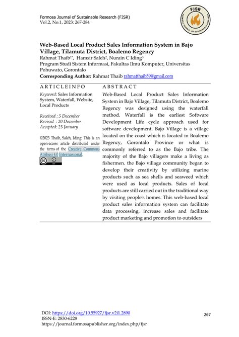 PDF Web Based Local Product Sales Information System In Bajo Village