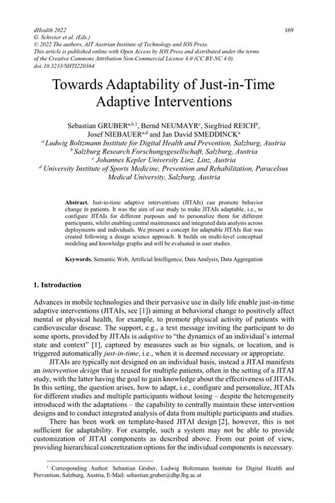 PDF Towards Adaptability Of Just In Time Adaptive Interventions