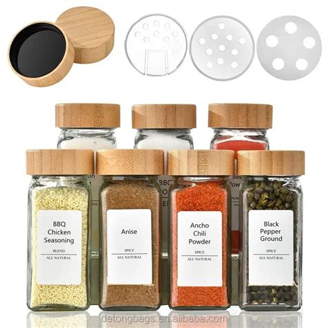 4oz Square Glass Spice Jars With Bamboo Lid Customizable