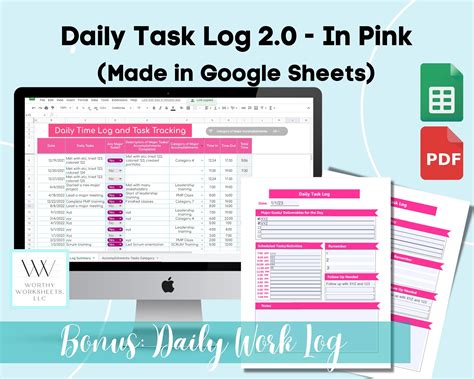 Daily Task Log Accomplishment Tracker Daily Schedule Task Tracker Task List Google Task