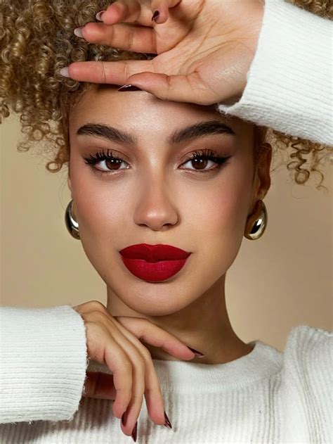 Blonde Curls And Red Lips In 2024 Red Lipstick Makeup Looks Red Lips