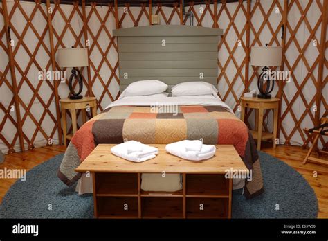 Inside A Luxury Yurt Known As Glamping Instead Of Camping Stock