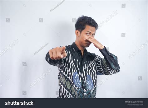 Portrait Disgusted Man Pinches Nose Fingers Stock Photo Shutterstock