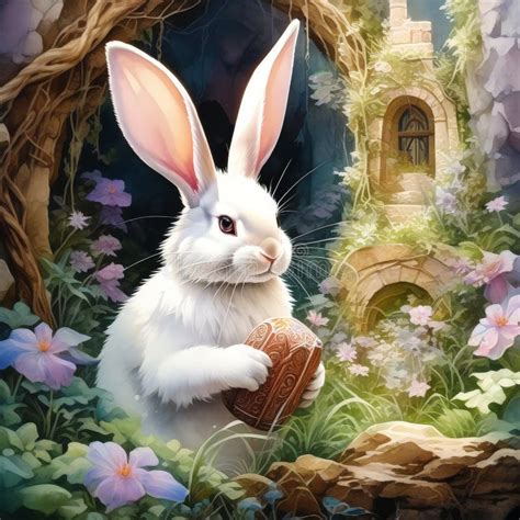 A White Rabbit With Magical Abilities And Big Ears Generative Ai Stock
