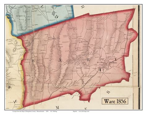 Ware Massachusetts 1856 Old Town Map Custom Print Hampshire Co