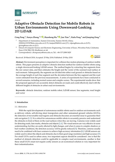 pdf adaptive obstacle detection for mobile robots in urban