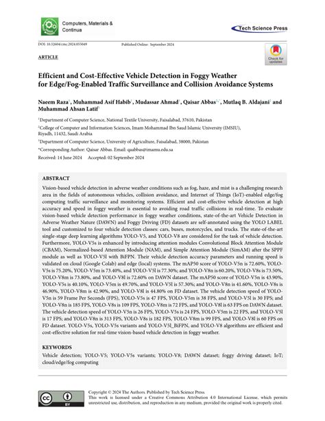 Pdf Efficient And Cost Effective Vehicle Detection In Foggy Weather For Edge Fog Enabled