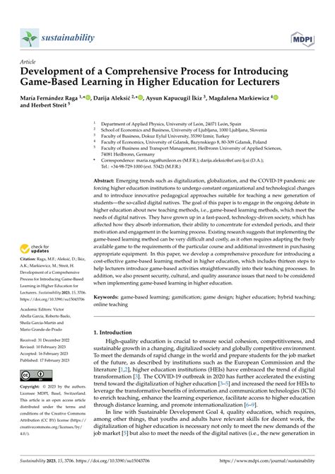 Pdf Development Of A Comprehensive Process For Introducing Game Based Learning In Higher