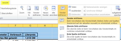 Excel Zeile Fixieren Oder Einfrieren