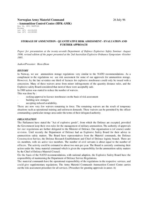 Fillable Online Storage Of Ammunition Quantitative Risk Assessment