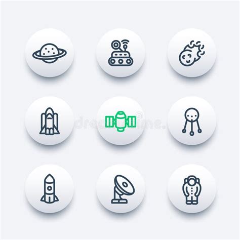 Space Icons Set In Line Style Stock Vector Illustration Of Shuttle Mars 93223054