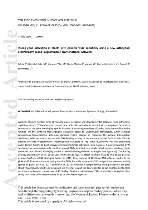 Pdf Strong Gene Activation In Plants With Genome‐wide Specificity