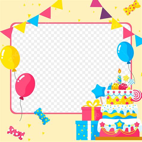 만화 행복 한 생일 일러스트 발언장 노란색 테두리 풍선 생일 축하 페이스 북 틀 Png 일러스트 및 Psd 이미지 무료 다운로드 Pngtree