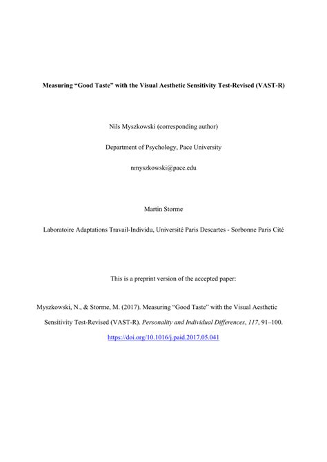Pdf Measuring Good Taste With The Visual Aesthetic Sensitivity Test Revised Vast R