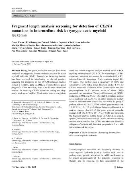Pdf Fragment Length Analysis Screening For Detection Of Cebpa