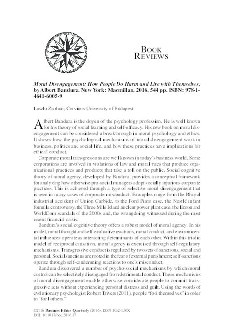 Pdf Albert Bandura Moral Disengagement