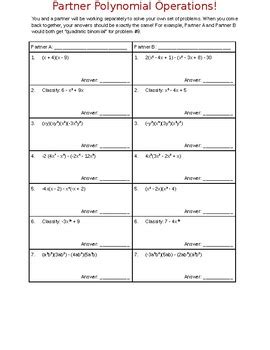Partner Polynomial Operations Practice By Amanda Squires TPT