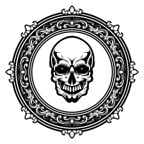 Premium Vector Skull Head With Border Ornament Vector Illustration