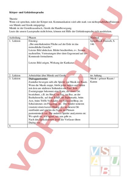 Arbeitsblatt Körpersprache Mimik Und Gestik Deutsch Gespräche