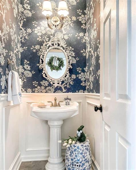 Powder Room With White Wainscoting And Pedestal Sink Soul Lane