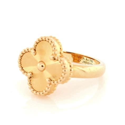 Van Cleef And Arpels Vintage Alhambra Ring Guilloche 18k Yellow Gold