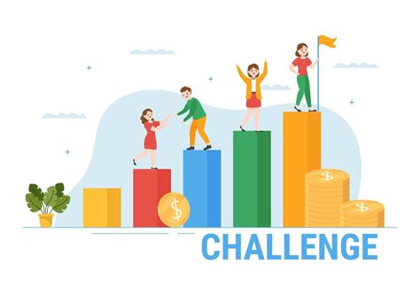 Challenge Illustration With Businessman Running To The Top Graph And