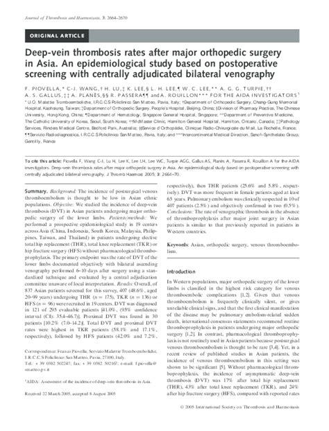Pdf Deep Vein Thrombosis Rates After Major Orthopedic Surgery In Asia