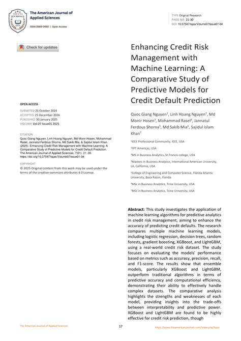 Pdf Enhancing Credit Risk Management With Machine Learning A