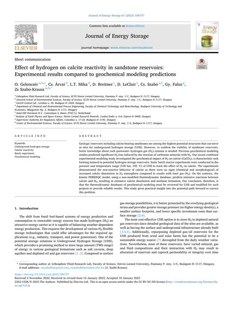 Pdf Effect Of Hydrogen On Calcite Reactivity In Sandstone Reservoirs