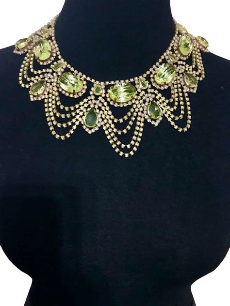 Vaseline Uranium Glass Victorian Style Necklace Old Gem