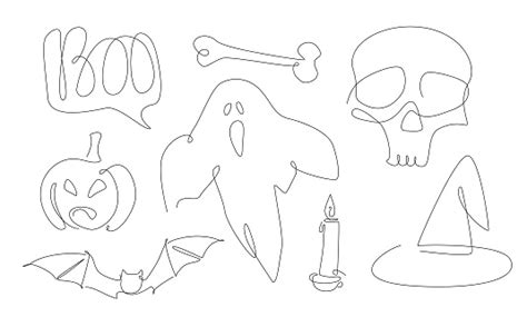 할로윈 한 줄 요소 컬렉션 무시무시한 밤 한 줄 아이콘 장식 엽서와 초대장을위한 호박과 유령 할로윈 개요 세트 묘비에 대한 스톡