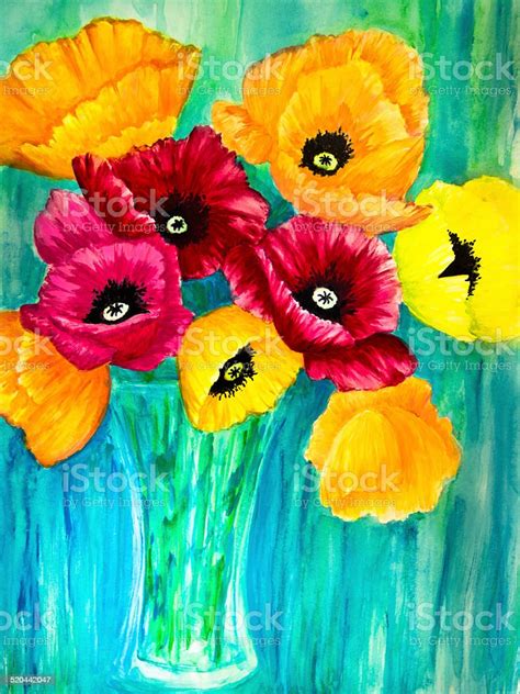 꽃다발 Poppies 유리 꽃병 0명에 대한 스톡 벡터 아트 및 기타 이미지 0명 개양귀비 꽃 한송이 Istock