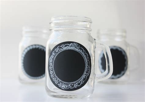 Set Of 6 MINI MASON JARS Mugs Chalkboard Shot Glass Favors